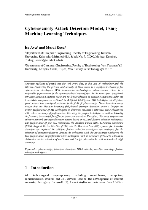 (PDF) Cybersecurity Attack Detection Model, Using Machine Learning Techniques