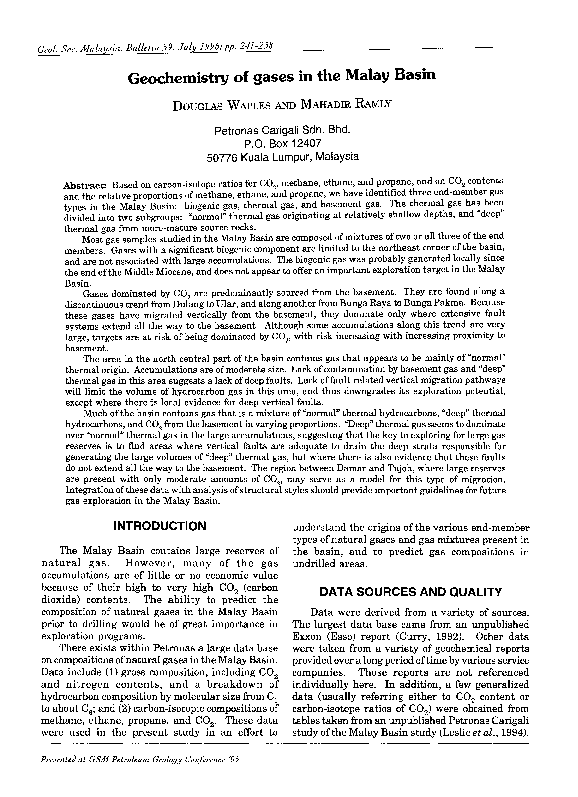 (PDF) Geochemistry of gases in the Malay Basin