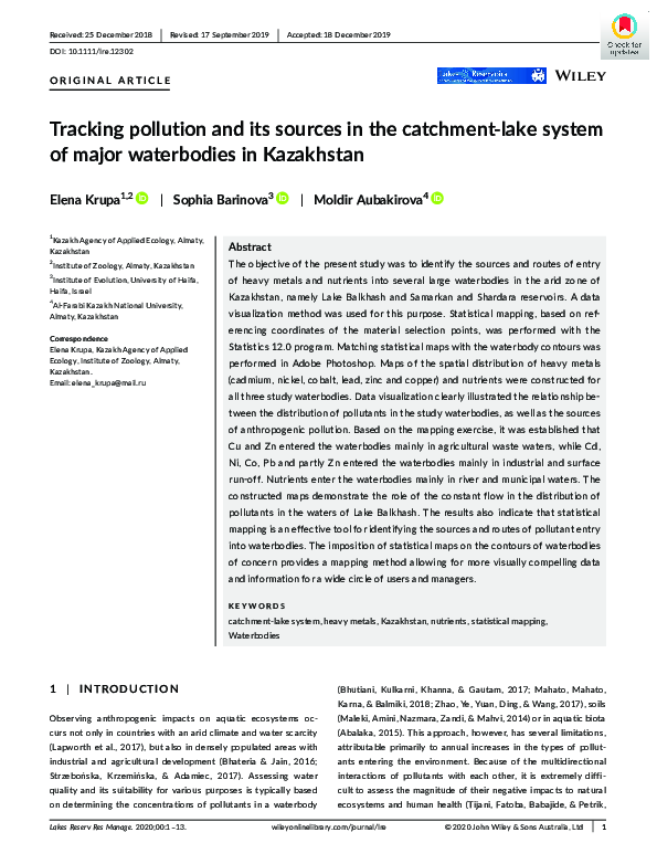 (PDF) Tracking pollution and its sources in the catchment‐lake system ...