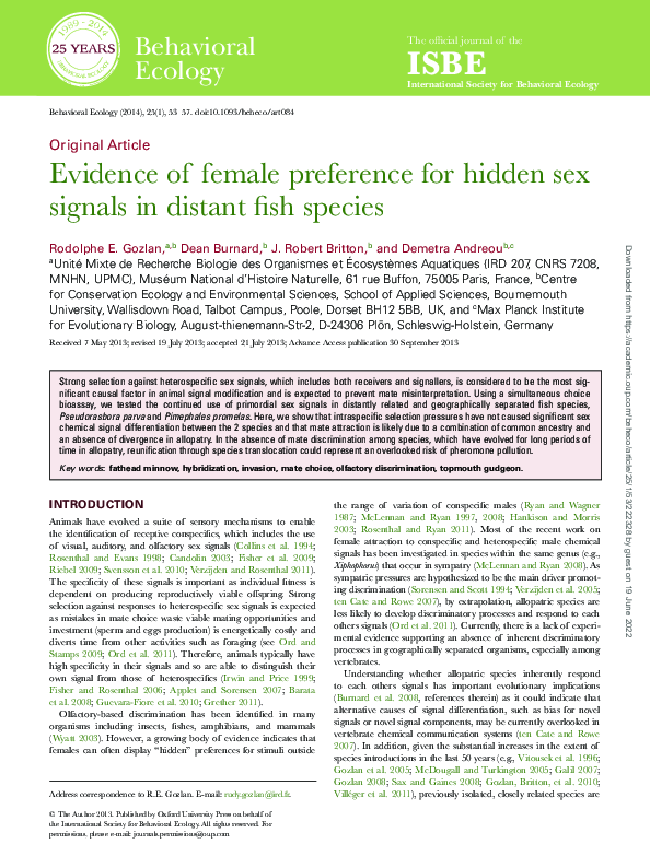 Pdf Evidence Of Female Preference For Hidden Sex Signals In Distant
