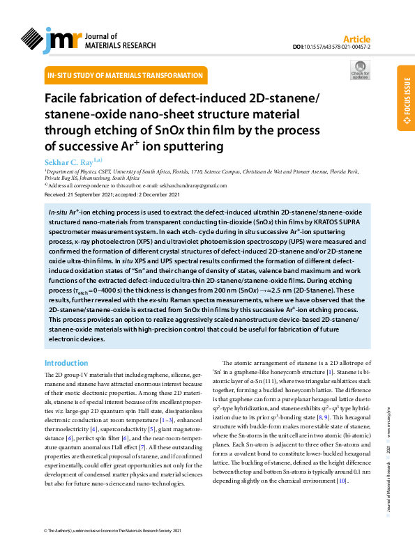 (PDF) Facile fabrication of defect-induced 2D-stanene/stanene-oxide ...
