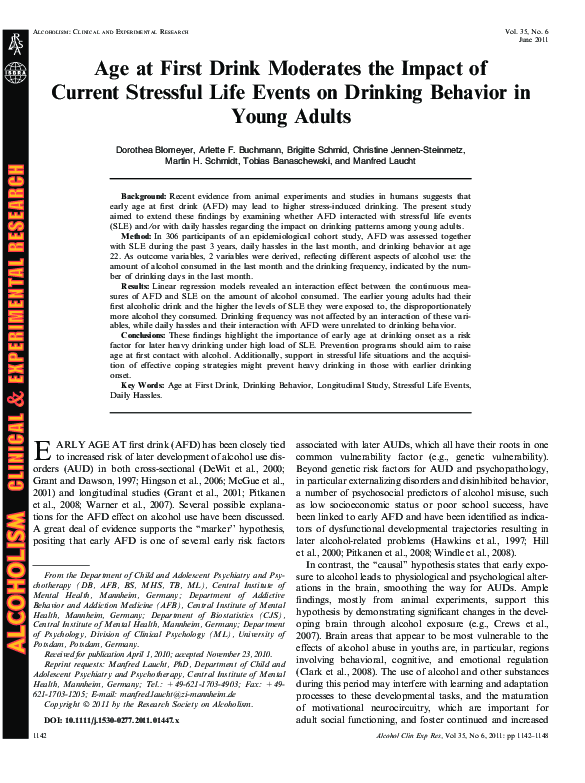 (PDF) Age at First Drink Moderates the Impact of Current Stressful Life ...