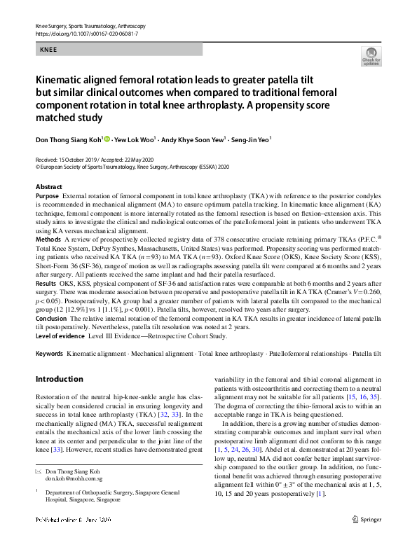 (PDF) Kinematic aligned femoral rotation leads to greater patella tilt ...