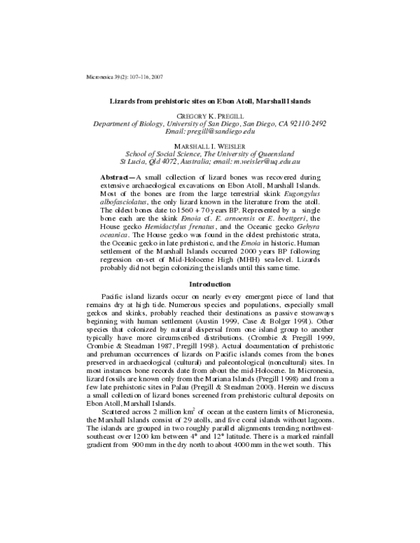 (PDF) Lizards from prehistoric sites on Ebon Atoll, Marshall Islands