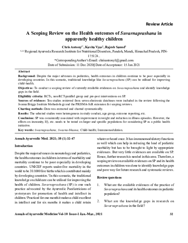 (PDF) Scoping Review on Suvarnaprashana 70-1607670872 (1)