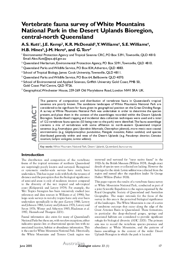 (PDF) Vertebrate fauna survey of White Mountains National Park in the ...