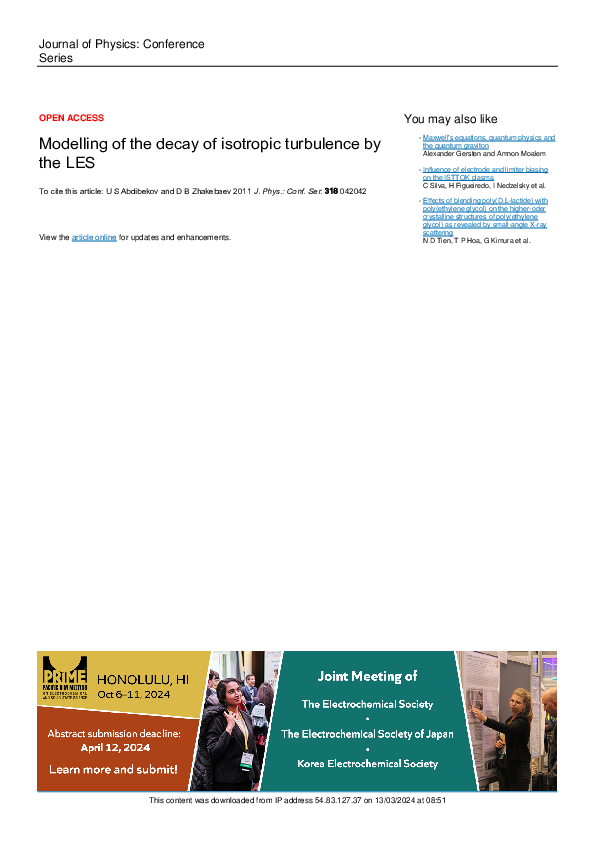 (PDF) Modelling of the decay of isotropic turbulence by the LES