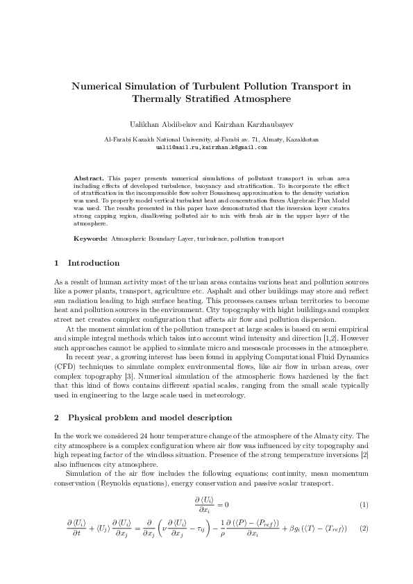 (PDF) Numerical Simulation of Turbulent Pollution Transport in ...