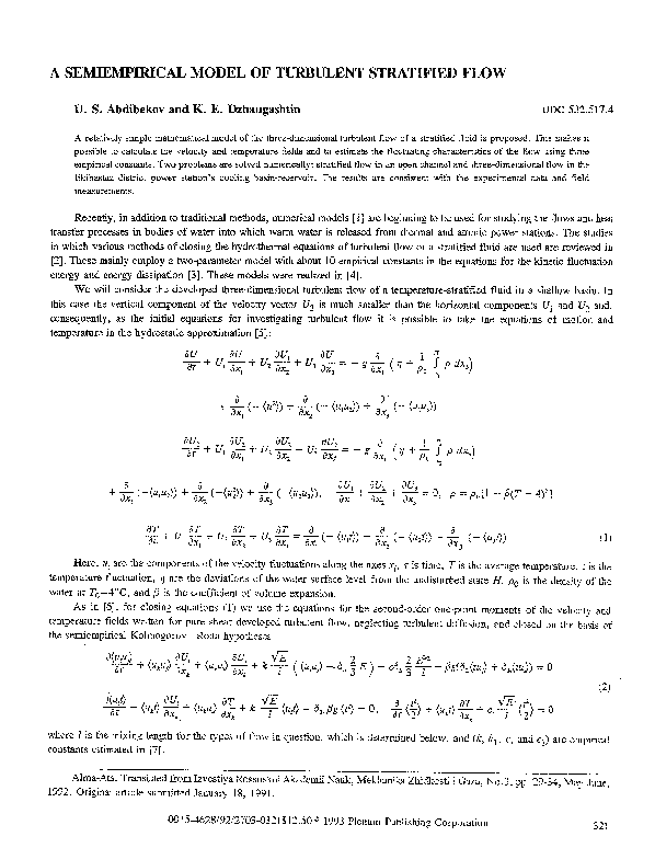 (PDF) A semiempirical model of turbulent stratified flow