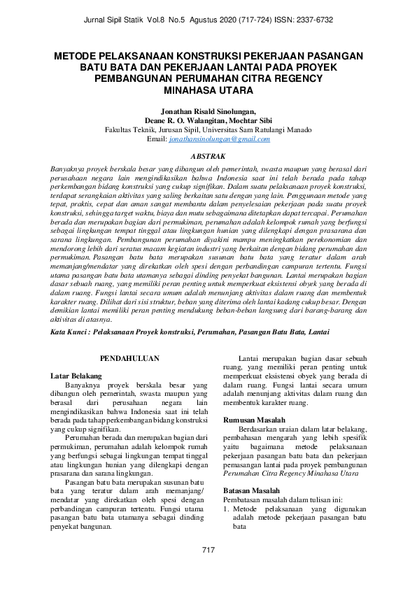 (PDF) Metode Pelaksanaan Konstruksi Pekerjaan Pasangan Batu Bata Dan ...