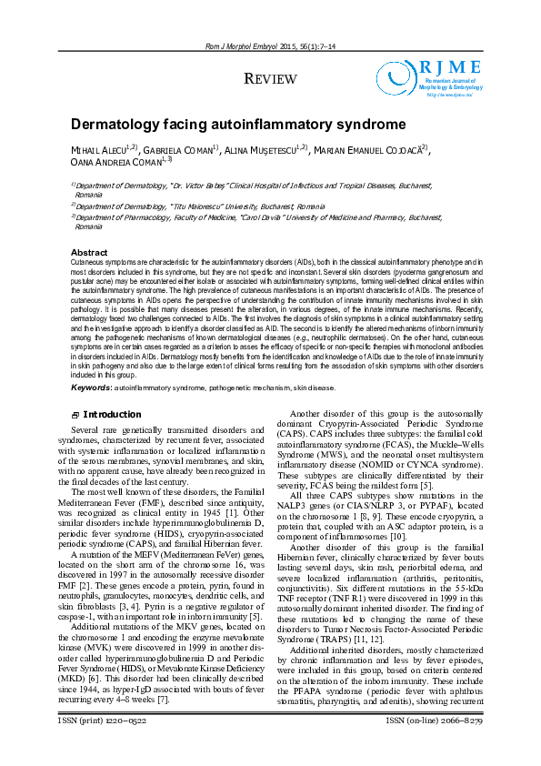 (PDF) Dermatology facing autoinflammatory syndrome