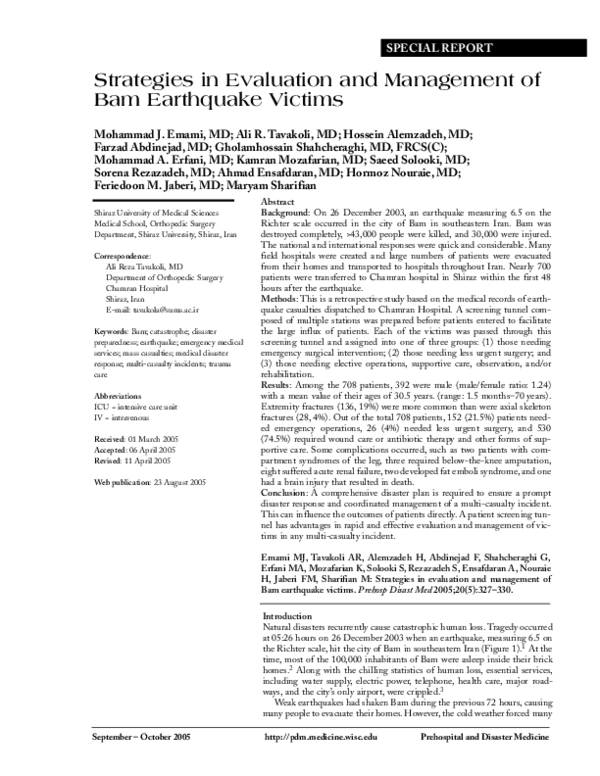 (PDF) Strategies in Evaluation and Management of Bam Earthquake Victims