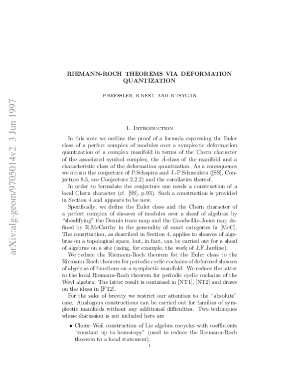 (PDF) Riemann-Roch theorems via deformation quantization