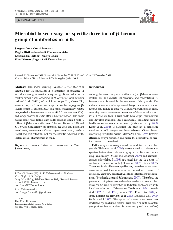 (PDF) Microbial based assay for specific detection of β-lactam group of ...