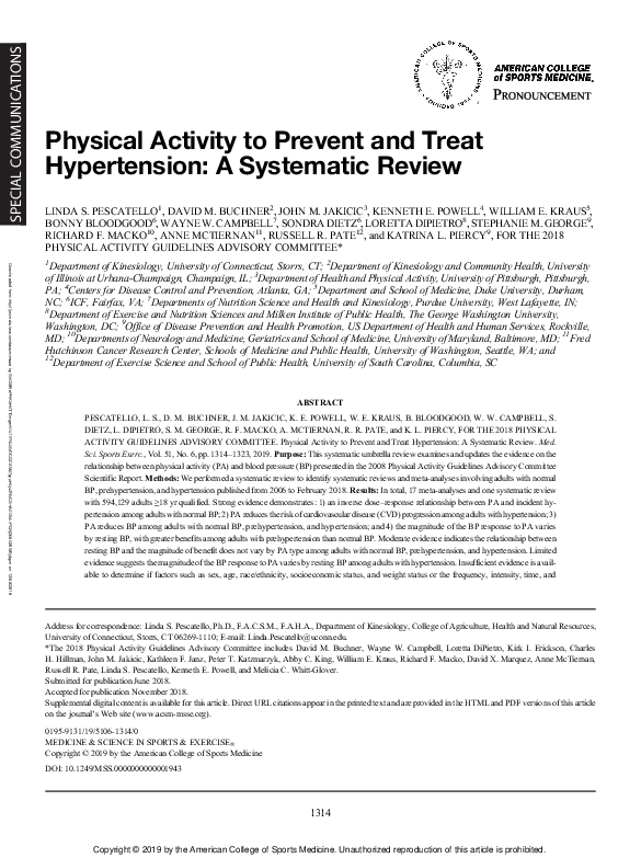 (PDF) Physical Activity to Prevent and Treat Hypertension: A Systematic Review