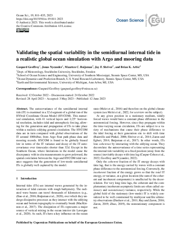 (PDF) Validating the spatial variability in the semidiurnal internal tide in a realistic global ...