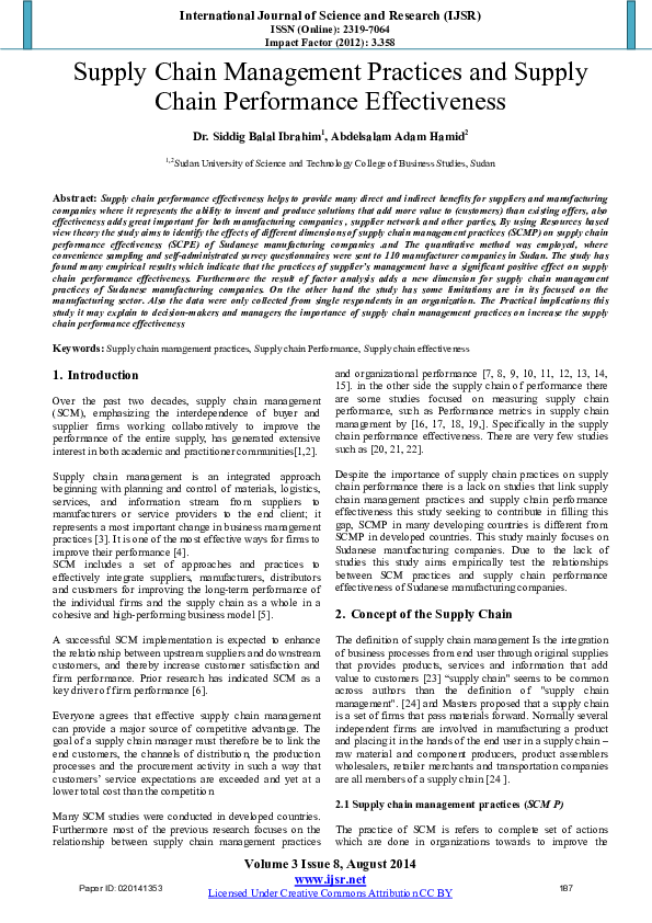 (PDF) Supply Chain Management Practices and Supply Chain Performance Effectiveness