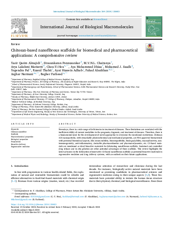 (PDF) Chitosan-based nanofibrous scaffolds for biomedical and pharmaceutical applications: A ...