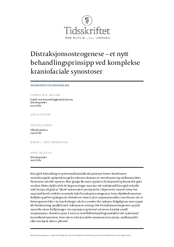 (PDF) Distraksjonsosteogenese – et nytt behandlingsprinsipp ved ...
