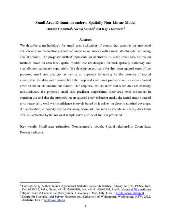 (PDF) Small area estimation under a spatially non-linear model | Raymond Chambers - Academia.edu