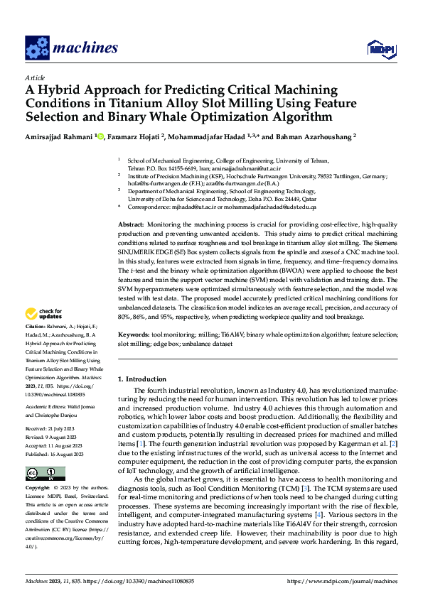 (PDF) A Hybrid Approach for Predicting Critical Machining Conditions in Titanium Alloy Slot ...