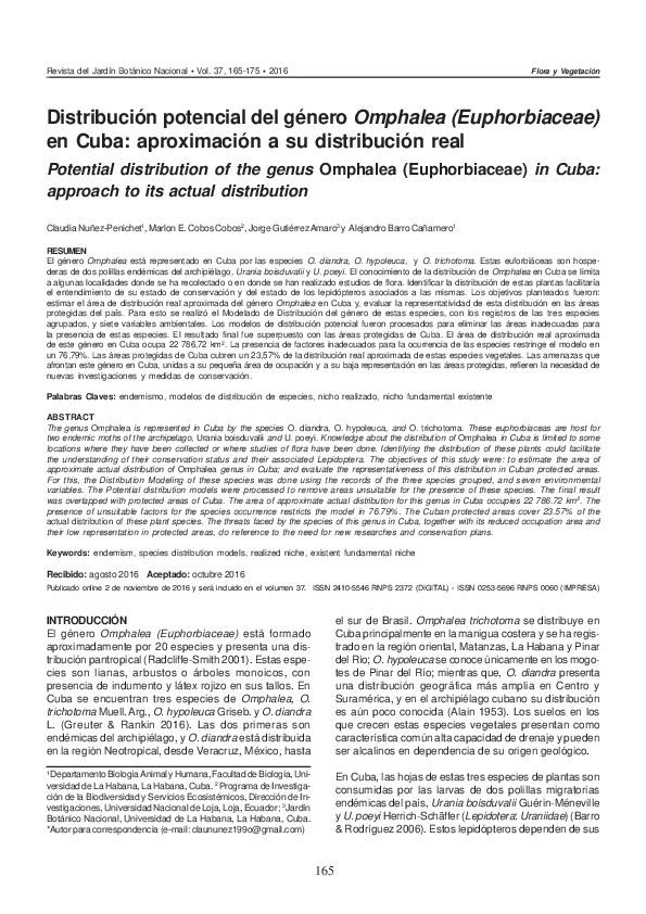 (PDF) Distribución potencial del género Omphalea (Euphorbiaceae) en ...