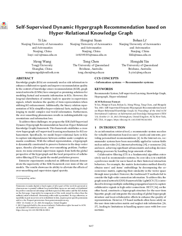 (PDF) Self-Supervised Dynamic Hypergraph Recommendation based on Hyper-Relational Knowledge Graph