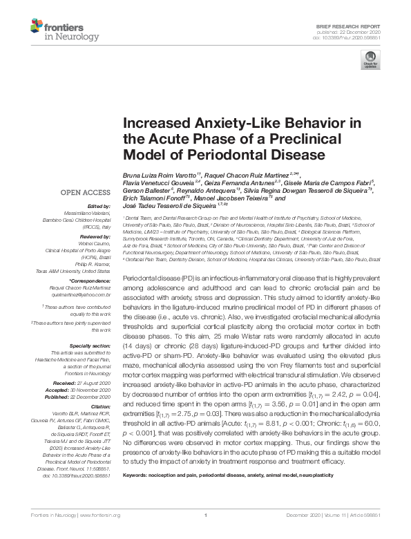 (PDF) Increased Anxiety-Like Behavior in the Acute Phase of a ...