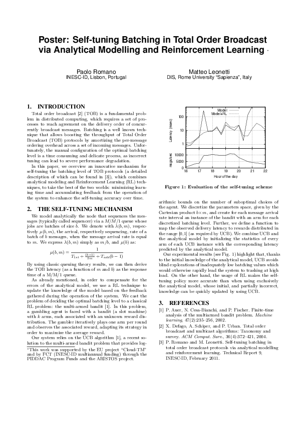 (PDF) Self-tuning batching in total order broadcast protocols via analytical modelling and ...