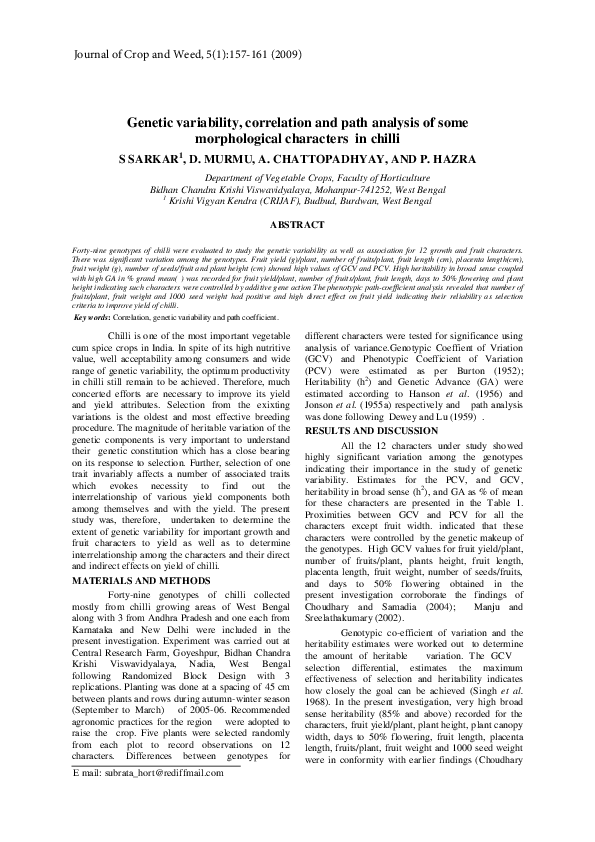 (PDF) Genetic variability, correlation and path analysis of some morphological characters in chilli