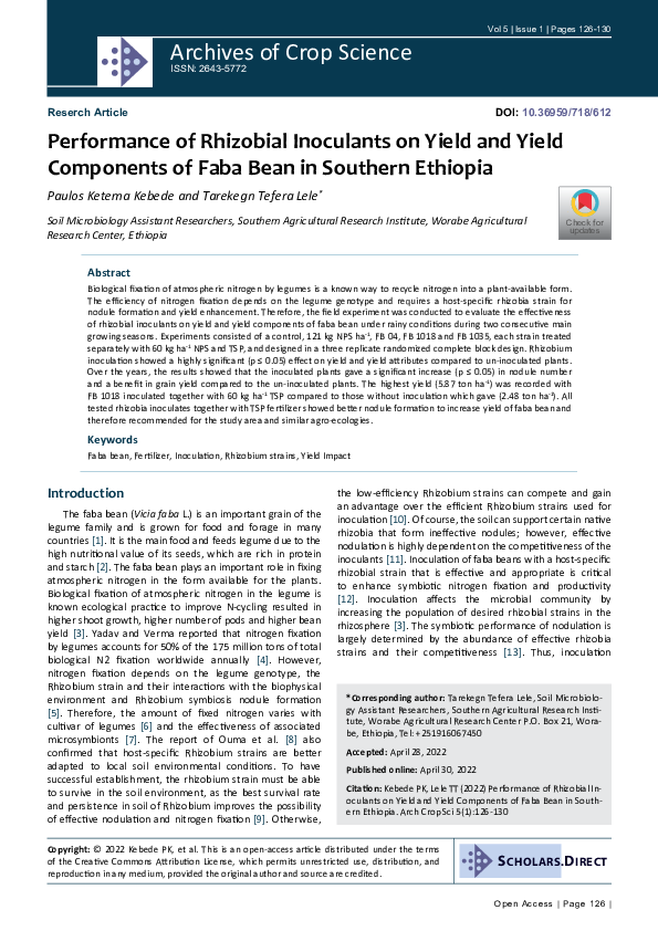 (PDF) Performance of Rhizobial Inoculants on Yield and Yield Components of Faba Bean in Southern ...
