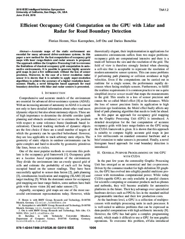 (PDF) Efficient occupancy grid computation on the GPU with lidar and radar for road boundary ...