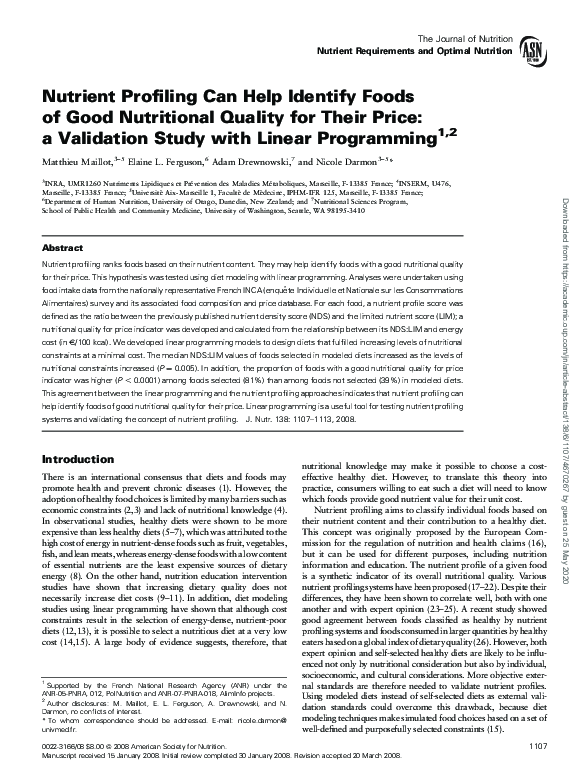 (PDF) Nutrient Profiling Can Help Identify Foods of Good Nutritional ...