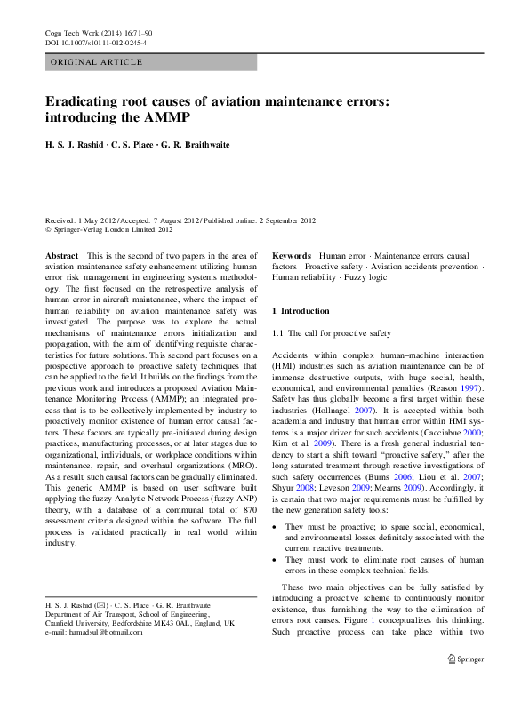 (PDF) Eradicating root causes of aviation maintenance errors ...