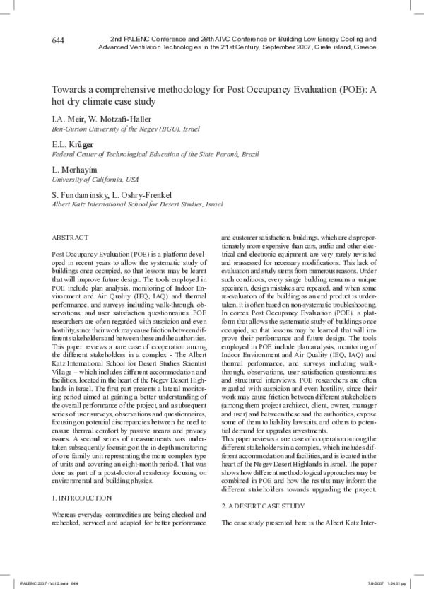 (PDF) Towards a comprehensive methodology for Post Occupancy Evaluation ...