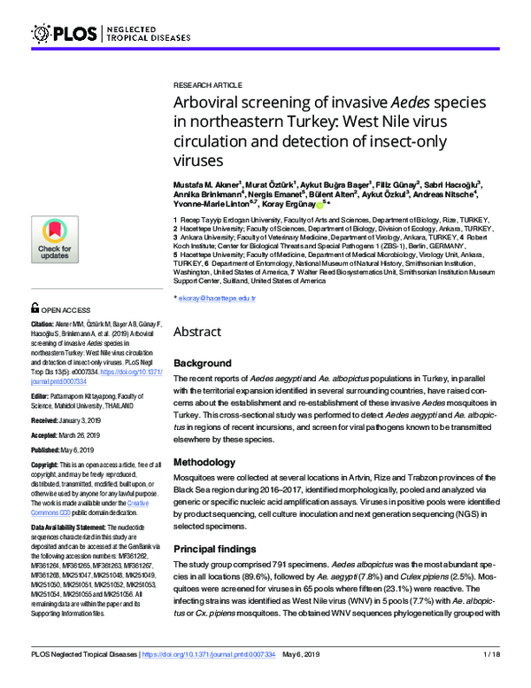 (PDF) Arboviral screening of invasive Aedes species in northeastern Turkey: West Nile virus ...