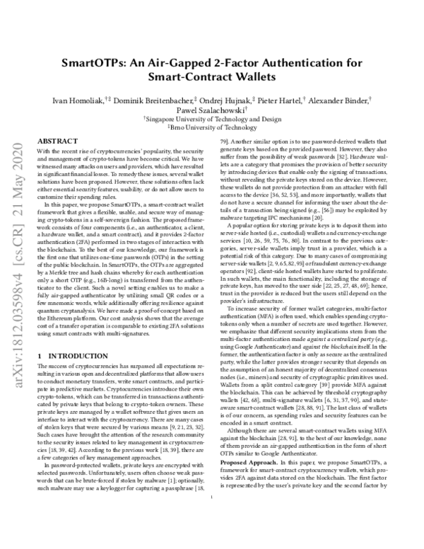(PDF) SmartOTPs: An Air-Gapped 2-Factor Authentication for Smart-Contract Wallets | Ivan ...