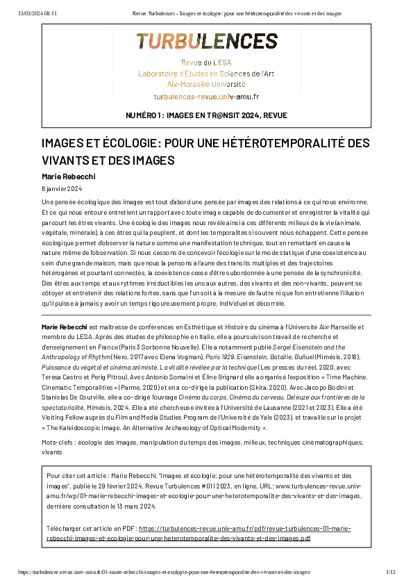 (PDF) Marie Rebecchi, “Images et écologie: pour une hétérotemporalité ...