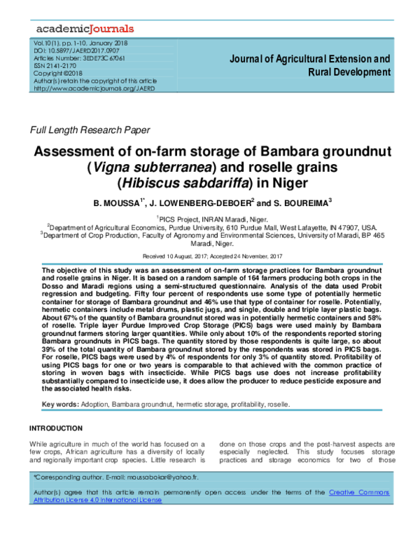 (PDF) Assessment of on-farm storage of Bambara groundnut (Vigna ...