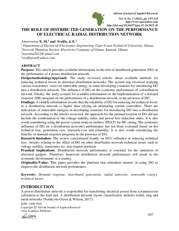 Pdf The Role Of Distributed Generation On The Performance Of Electrical Radial Distribution