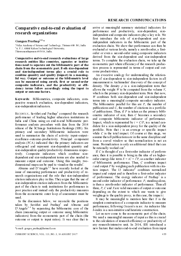 (PDF) Comparative End-To-End Evaluation of Research Organizations ...