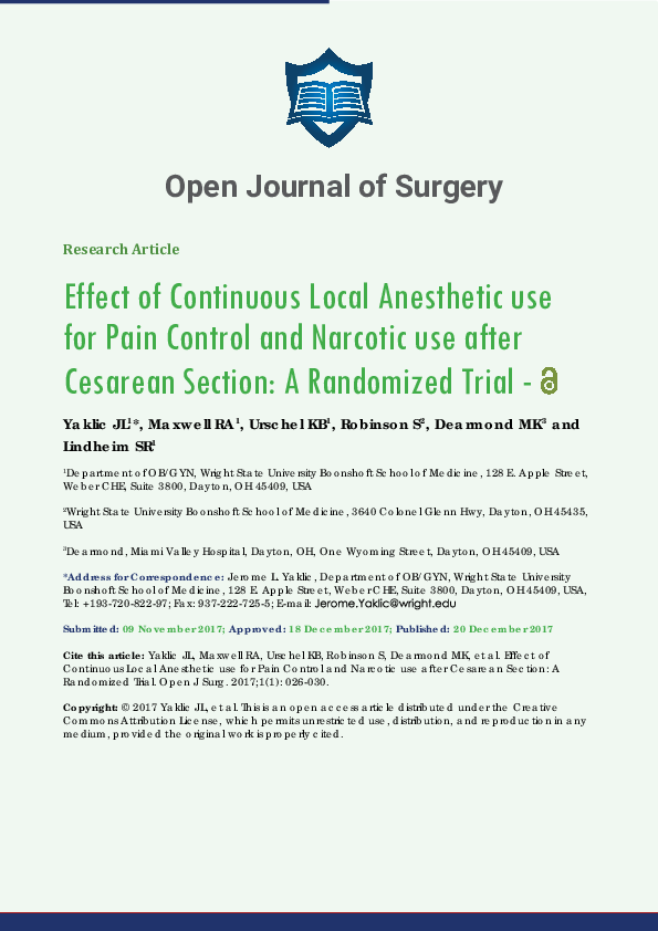 (PDF) Effect of Continuous Local Anesthetic use for Pain Control and ...