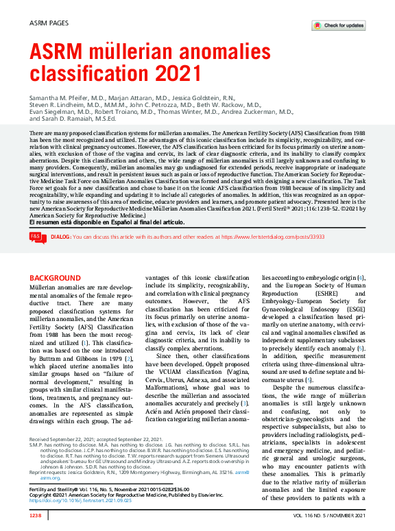 (PDF) ASRM müllerian anomalies classification 2021