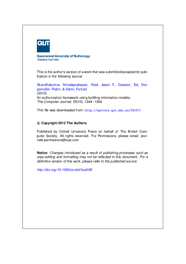 (PDF) An Authorization Framework using Building Information Models