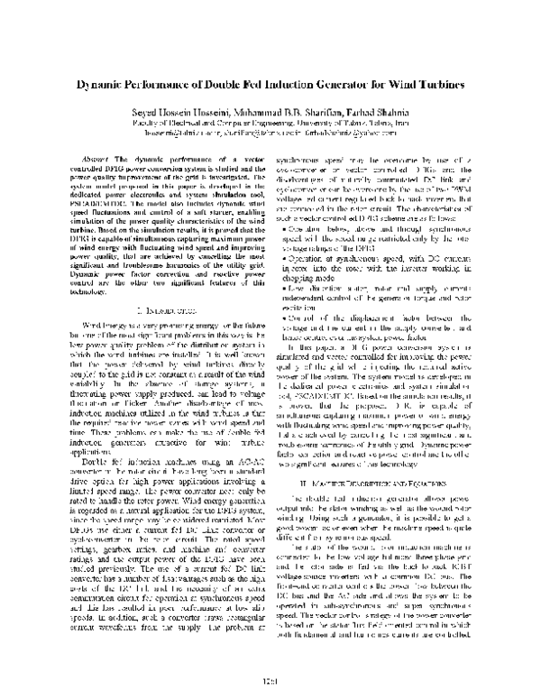 (PDF) Dynamic performance of double fed induction generator for wind turbines