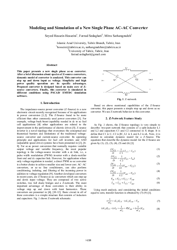 (PDF) Modeling and simulation of a new single phase ac-ac converter