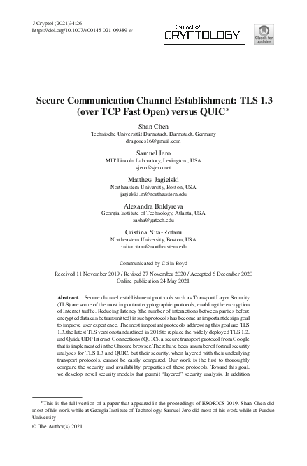 (PDF) Secure Communication Channel Establishment: TLS 1.3 (over TCP ...