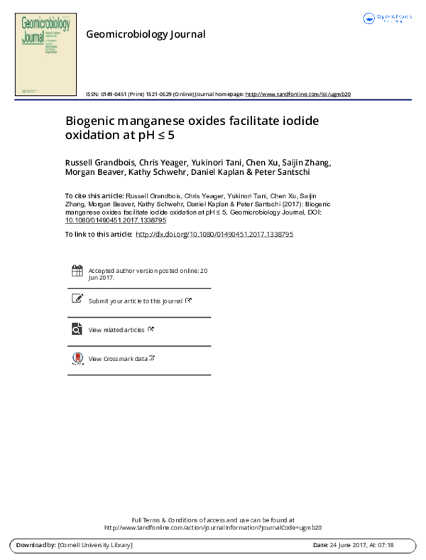 (PDF) Biogenic Manganese Oxides Facilitate Iodide Oxidation at pH ≤ 5