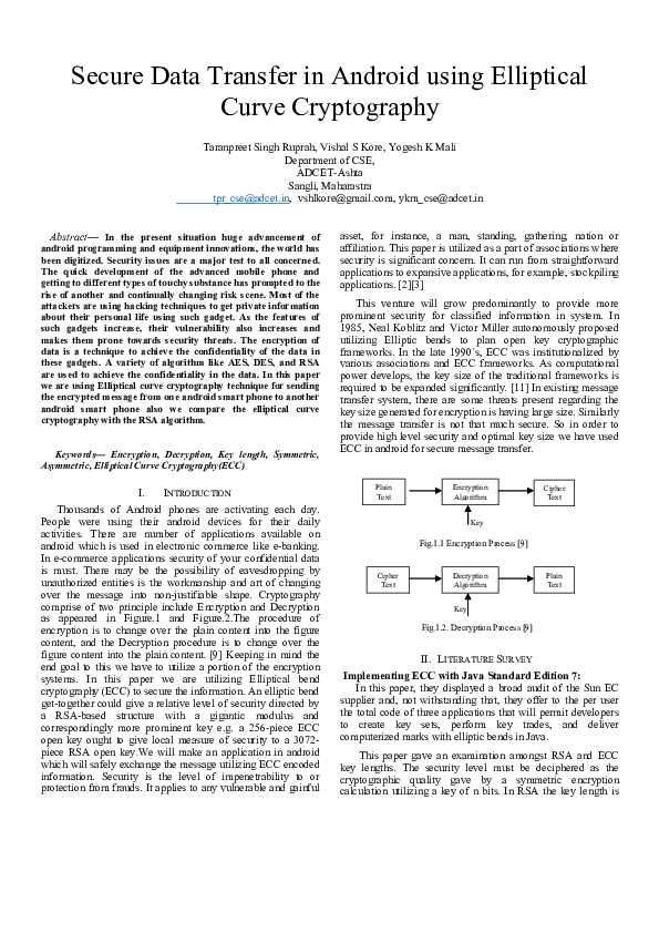 Pdf Secure Data Transfer In Android Using Elliptical Curve Cryptography 4739