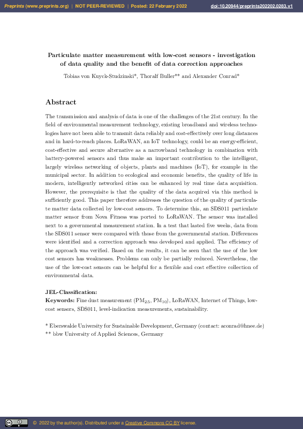 Pdf Particulate Matter Measurement With Low Cost Sensors—investigation Of Data Quality And The